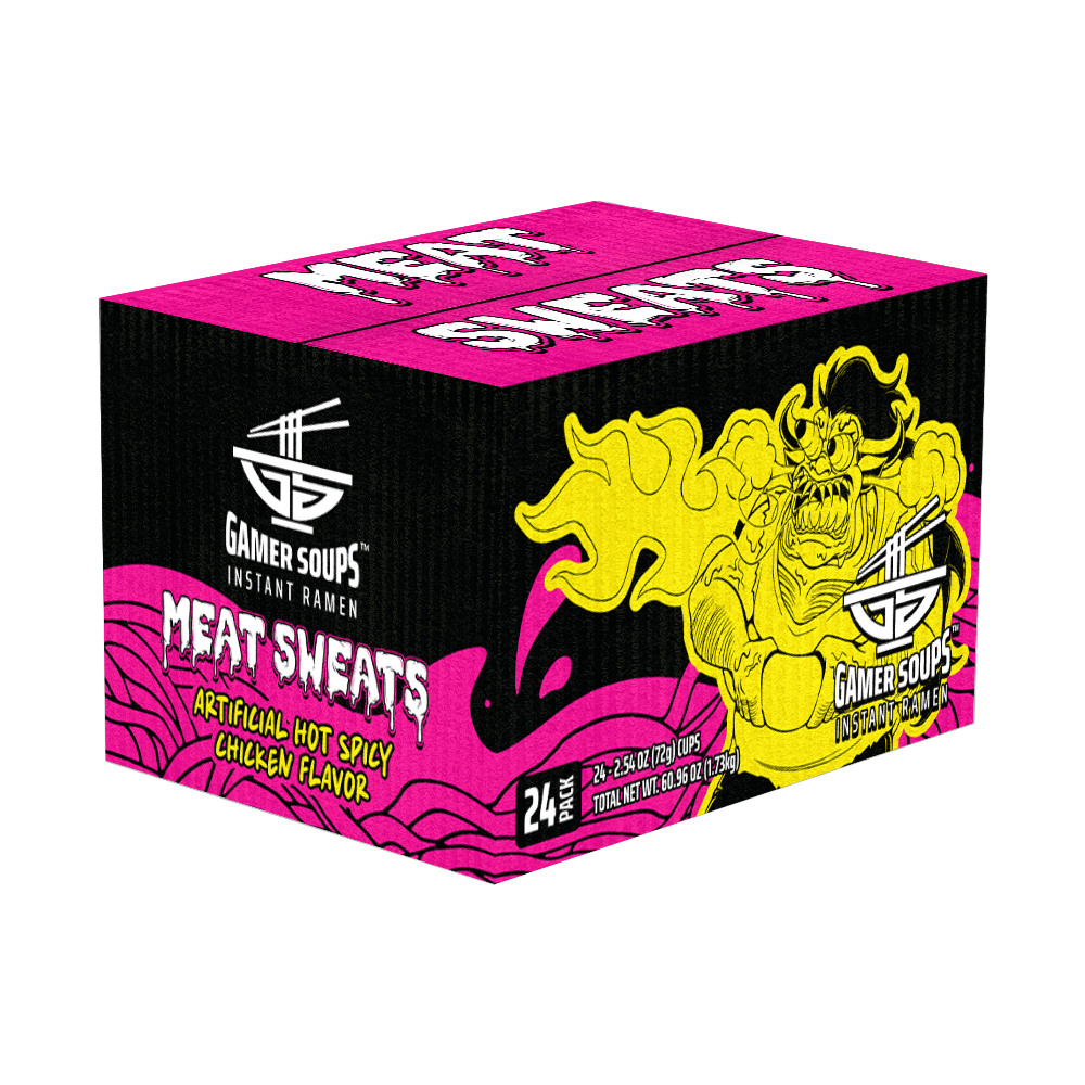 Gamer Soups Instant Noodles - Meat Sweats (24 Cup Box) | Gamer Supps