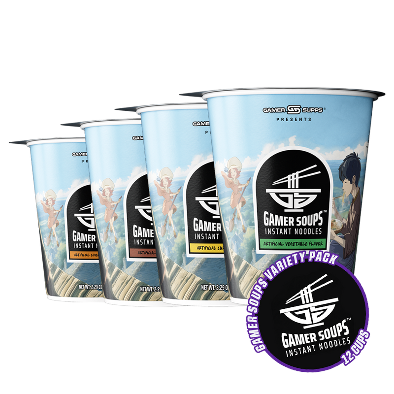 Gamer Soups Instant Noodles - Variety Pack (12 Cup Box) - Gamersupps